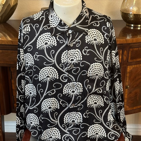 Ascot Chang | Shirts | Ascot Chang Bespoke Silk Black White Floral ...